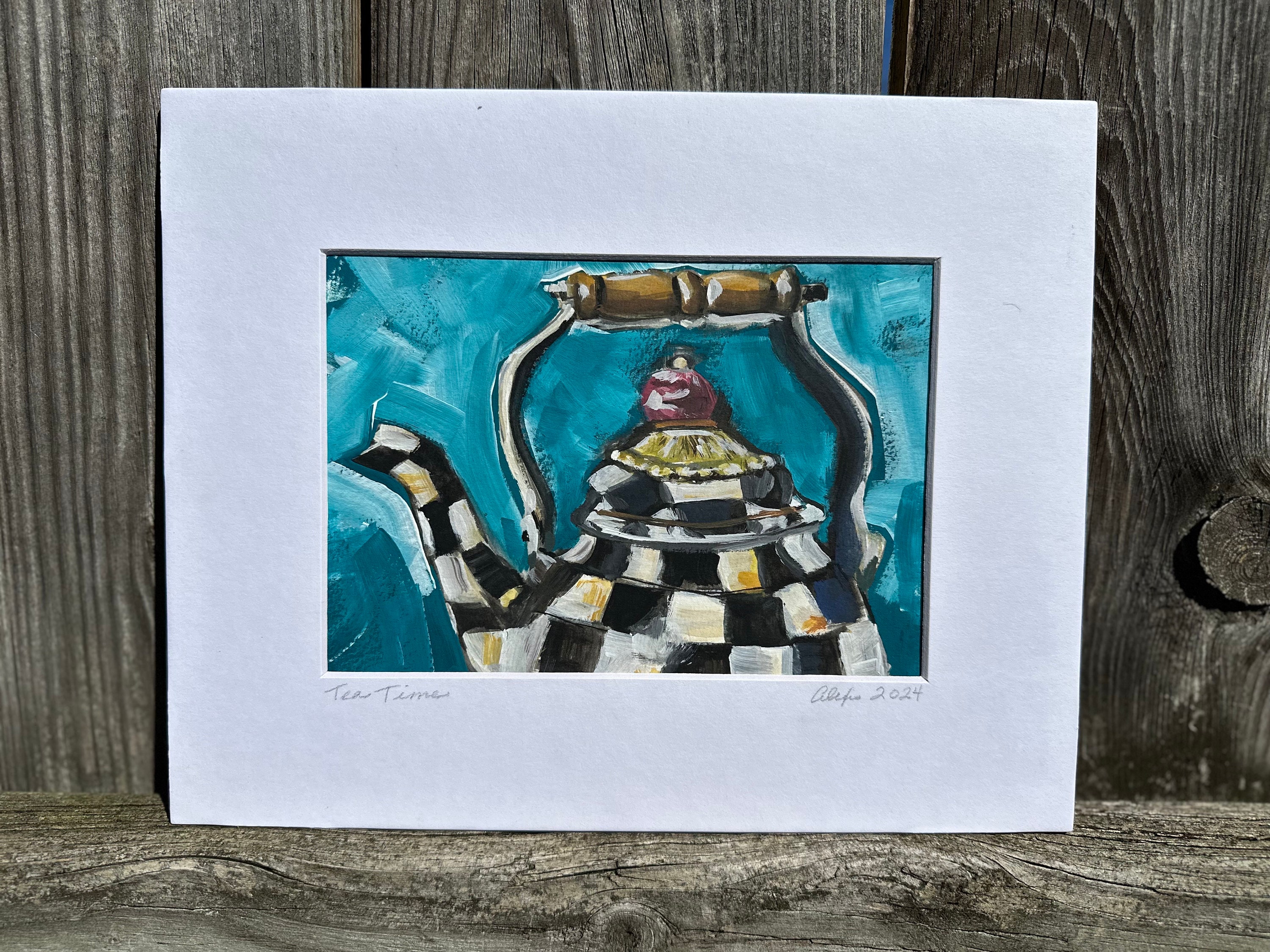 Tea Kettle Artwork, Checkered Teapot Art, Mackenzie Childs Teapot ...