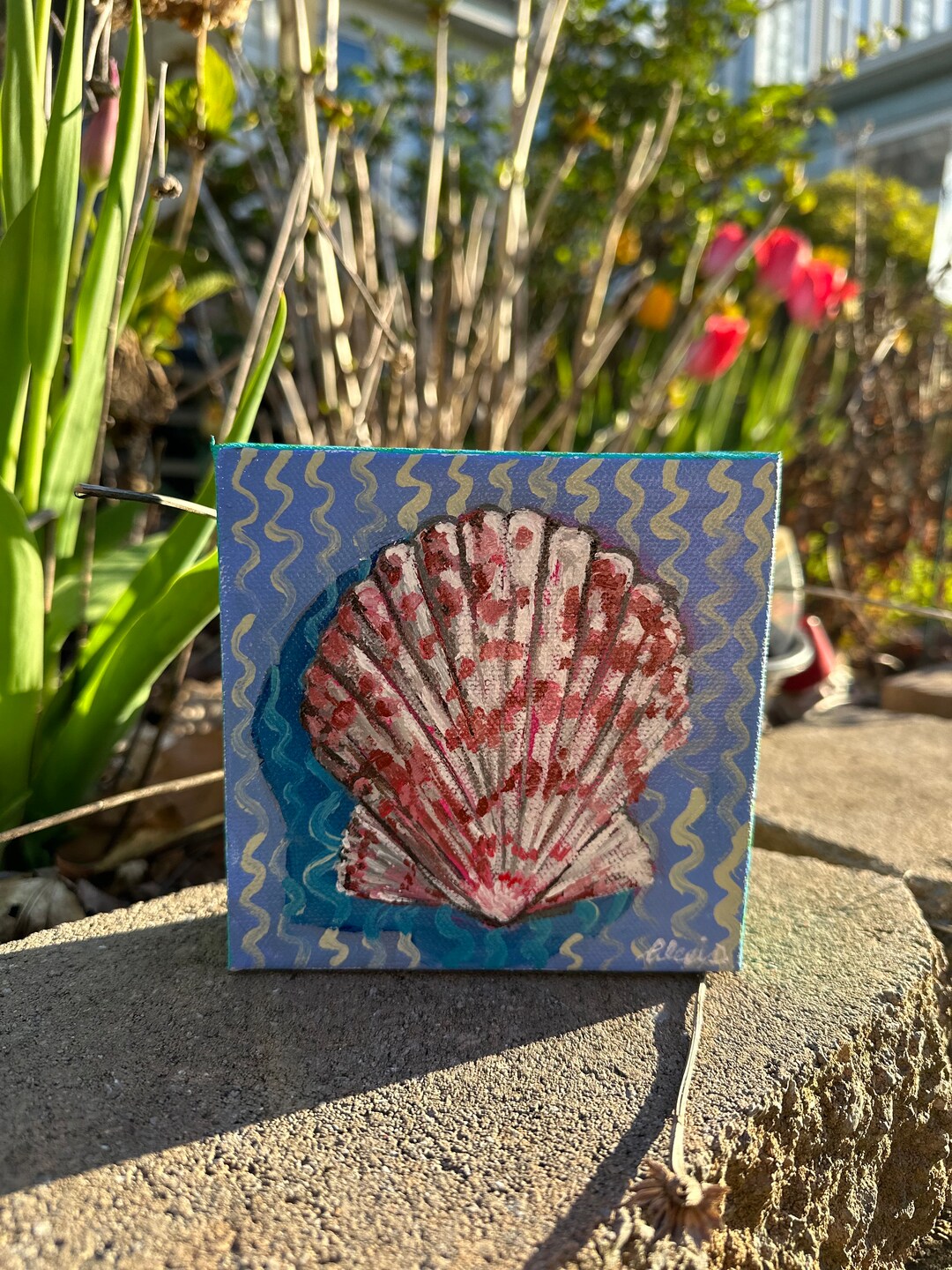Calico Scallop Seashell Original Acrylic Painting, Painting on Canvas ...