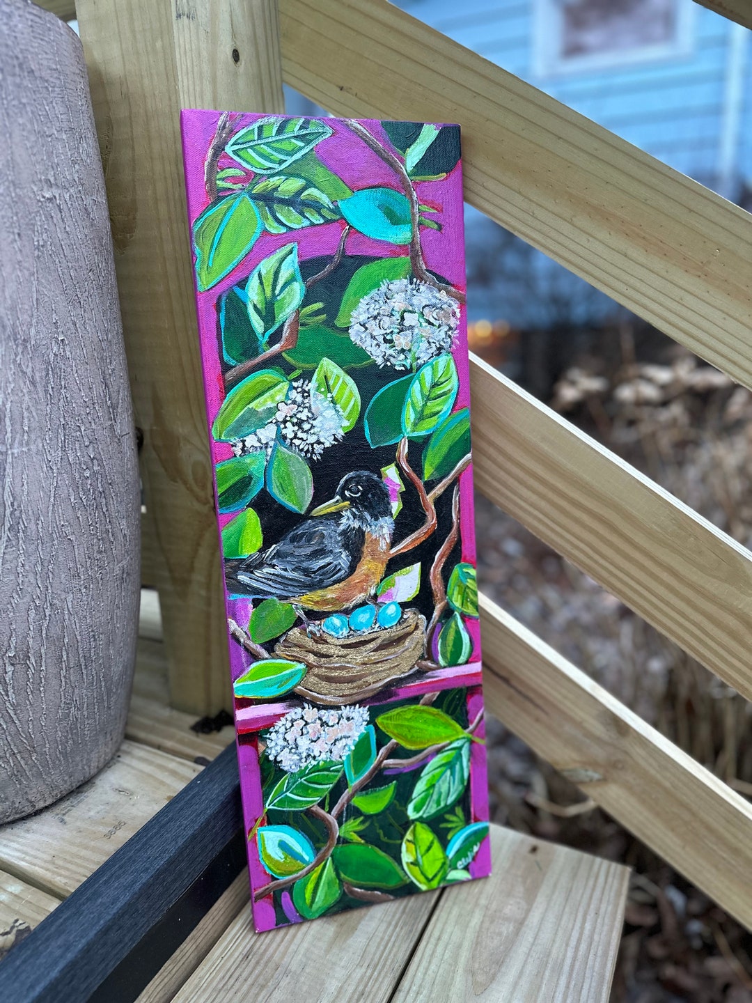 Springtime Robin Artwork, Acrylic Artwork on Canvas, Goldleaf Art ...