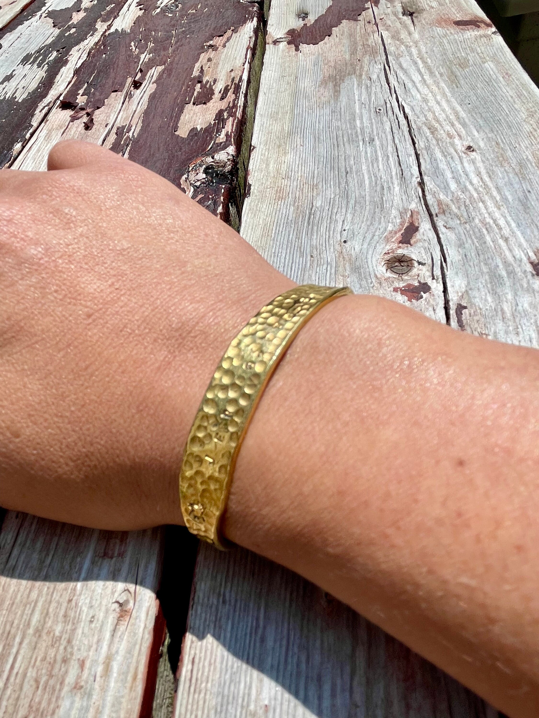 Rustic 24K Solid Gold, Forged Texture Bracelet - Unisex - Etsy