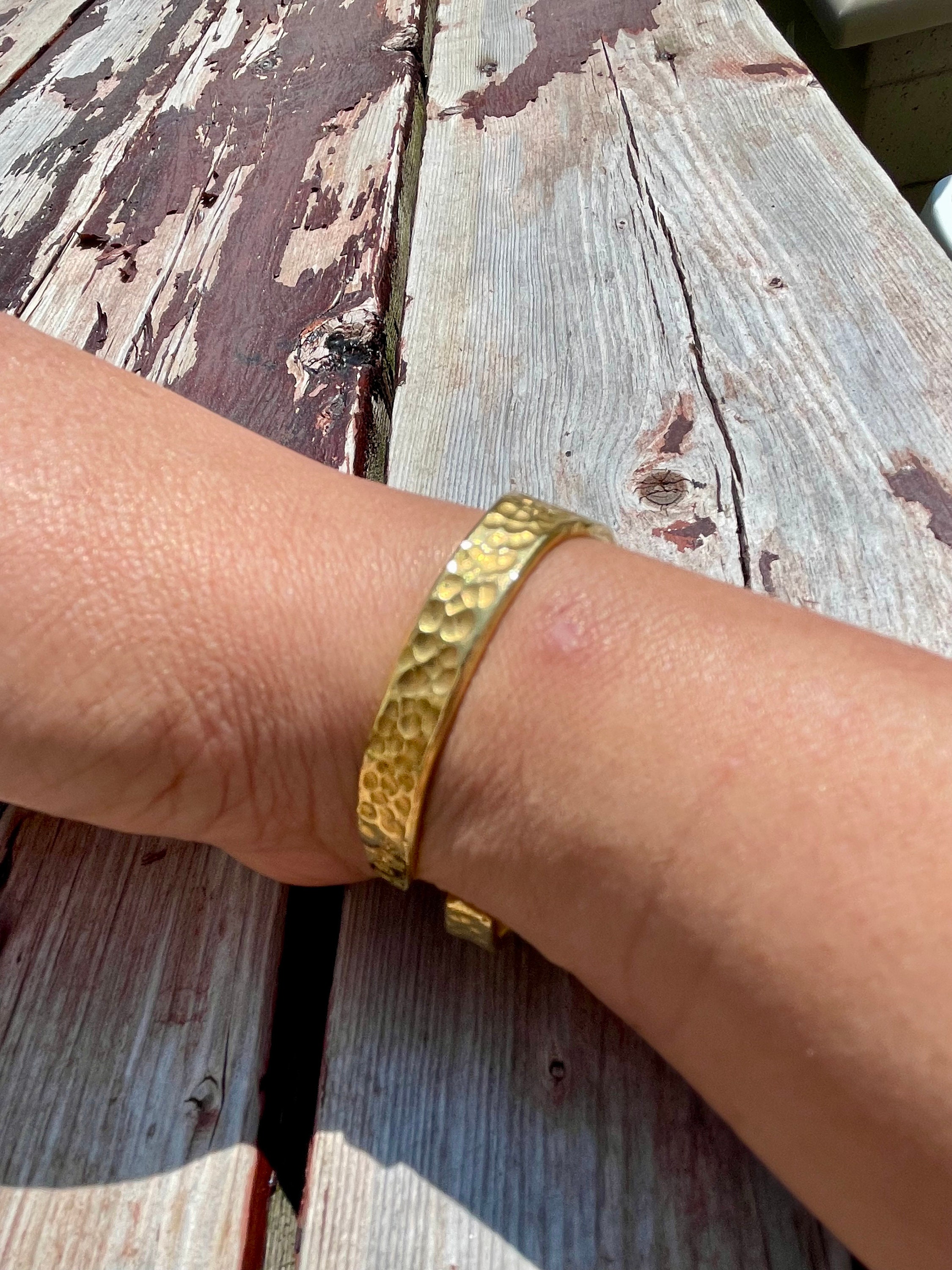 Rustic 24K Solid Gold, Forged Texture Bracelet - Unisex - Etsy