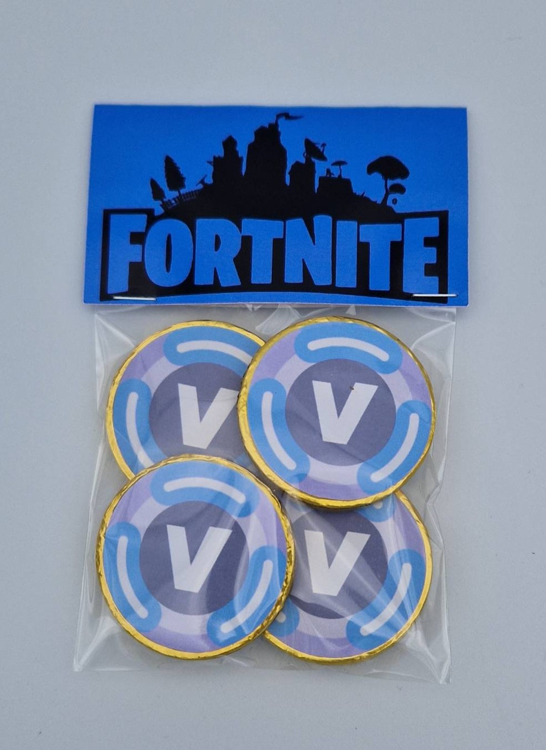 4 Packs of Vbuck Birthday Party Favours, Can Be Personalised to Suit ...