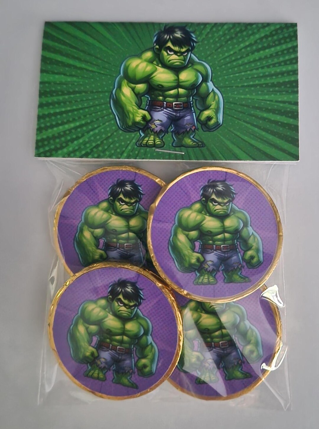 4 Packs of Hulk Themed Birthday Party Favours, Can Be Personalised to ...
