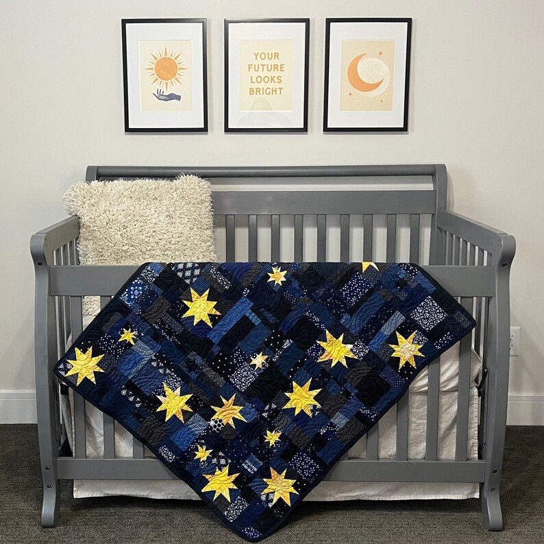 Modern Scrappy Starry Night Nursery Wall Hanging Nursery Decor Baby ...