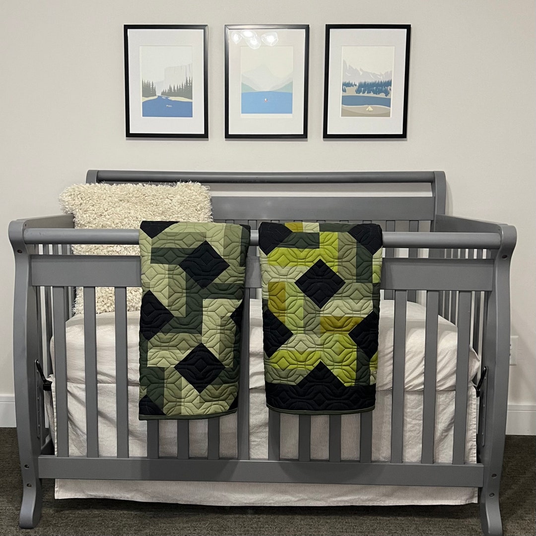 Handmade Pieced Modern Contemporary Green Striped Moss Baby Quilt ...