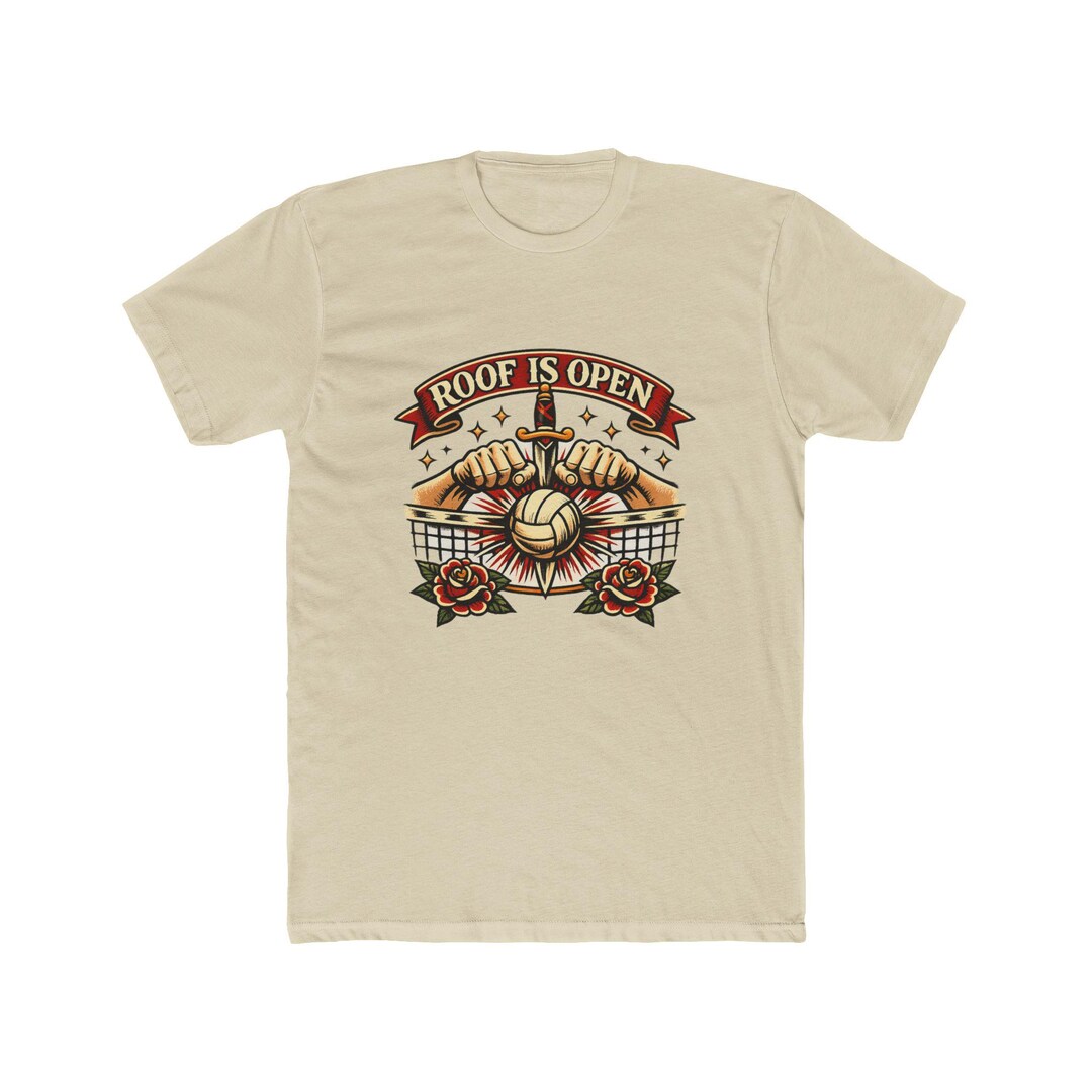 Roof is Open Indoor Volleyball T-shirt – Bold Volleyball Block Tattoo ...