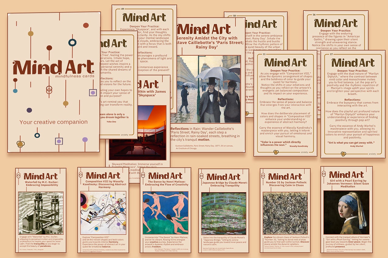 Mindart Anxiety Relief Bundle 50 Flash Cards, Therapeutic Journal, Art ...