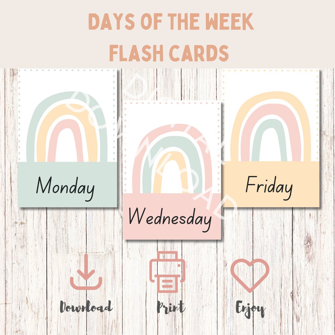 Days of the Week Pastel Flashcards - Etsy