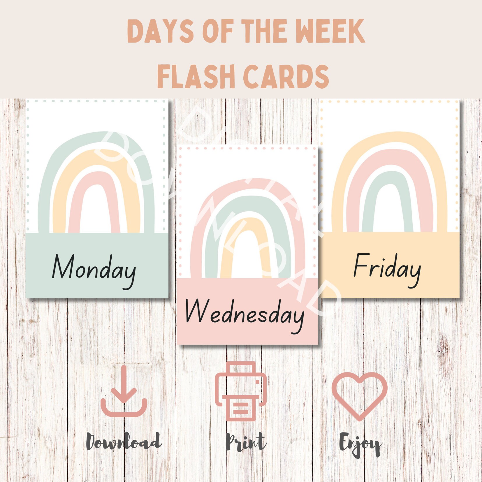 Days of the Week Pastel Flashcards - Etsy