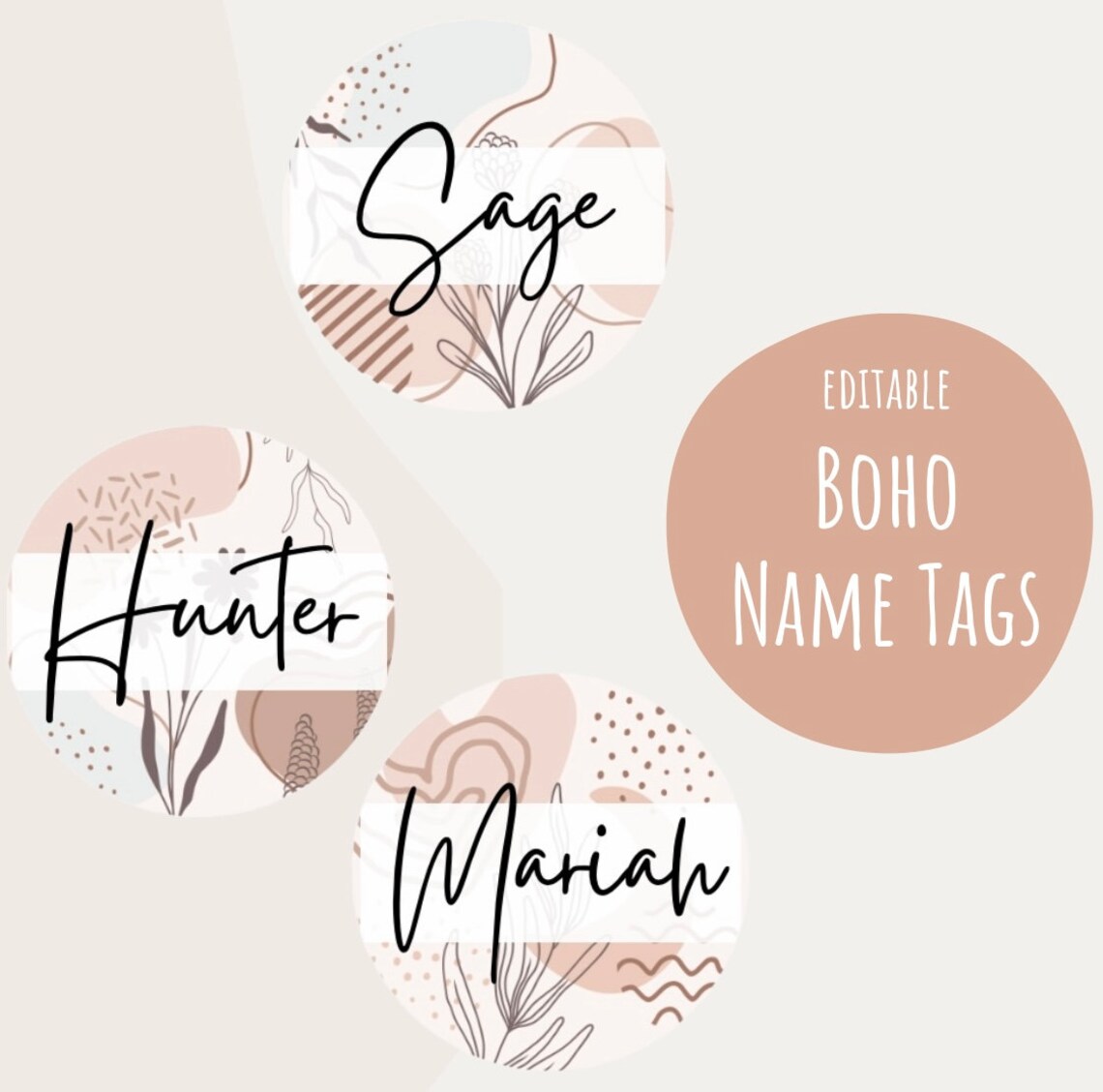 Teacher Trolley Labels | Editable Round Name Tags | Boho Classroom ...