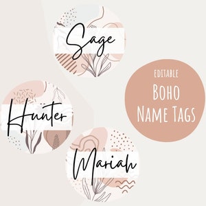 Boho Classroom Name Tags: Editable Round Labels (digital Download) - Etsy
