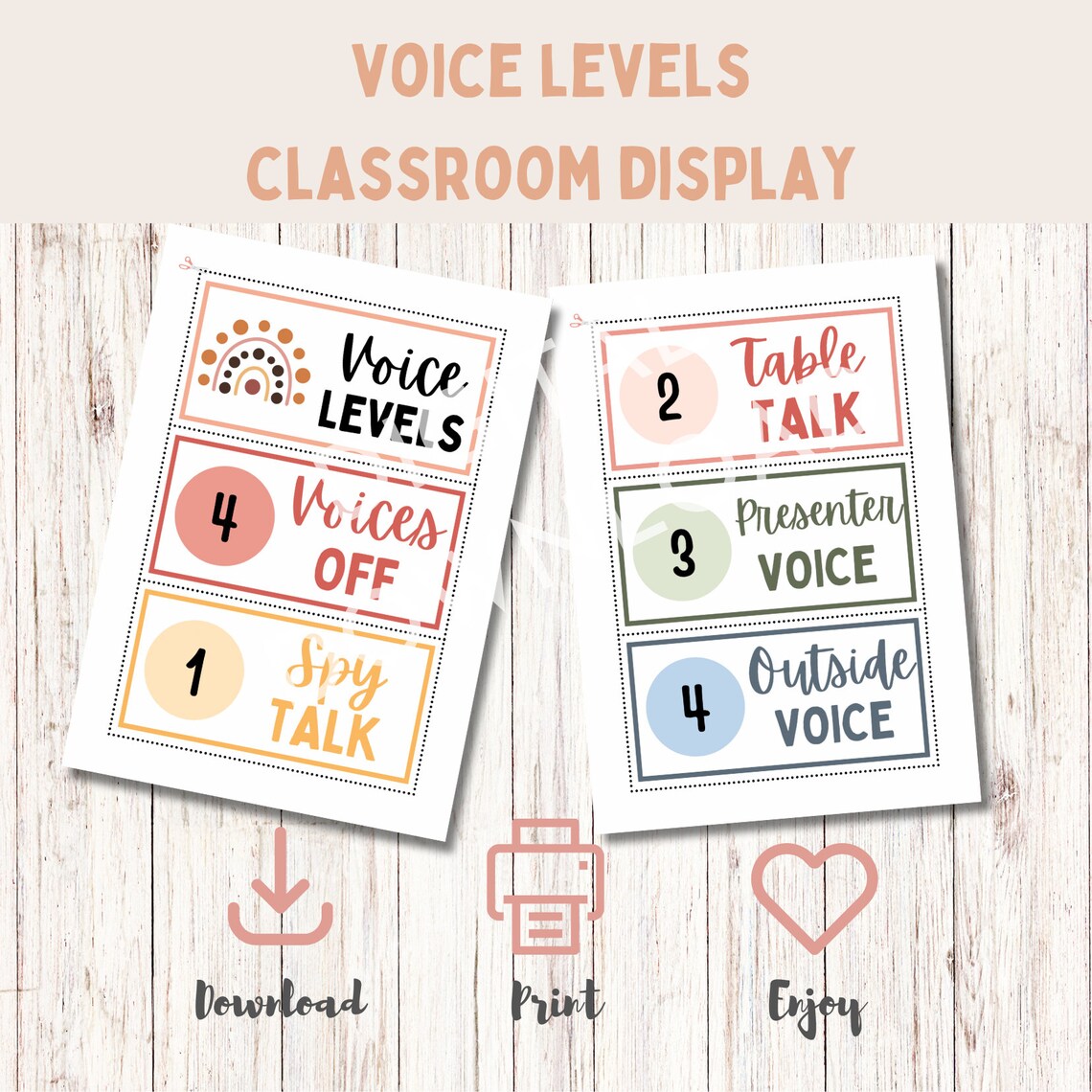 Boho Rainbow Voice Levels Classroom Display (digital Download) - Etsy