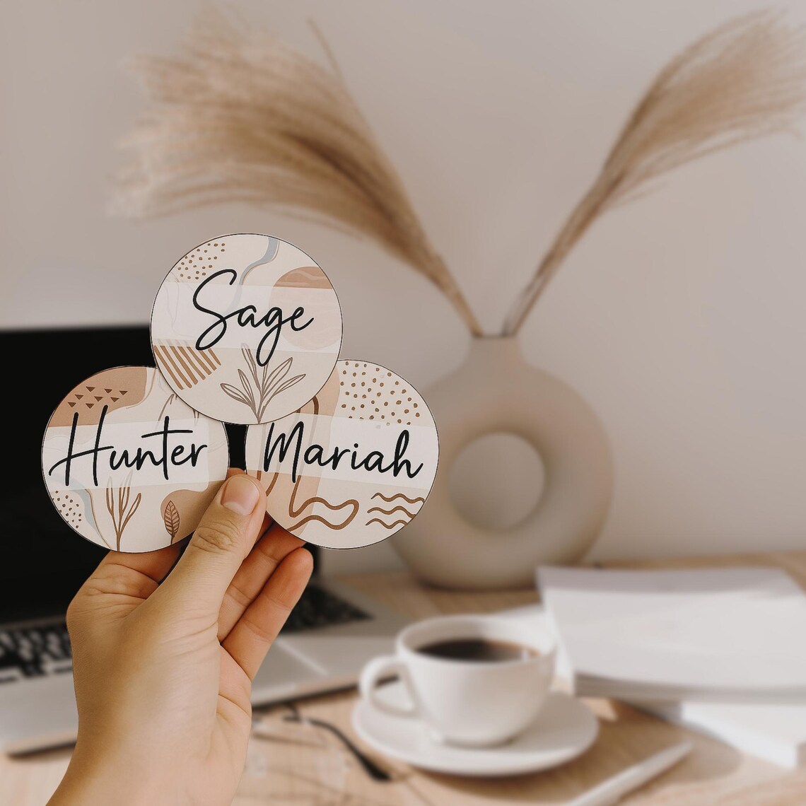 Boho Classroom Name Tags: Editable Round Labels (digital Download) - Etsy