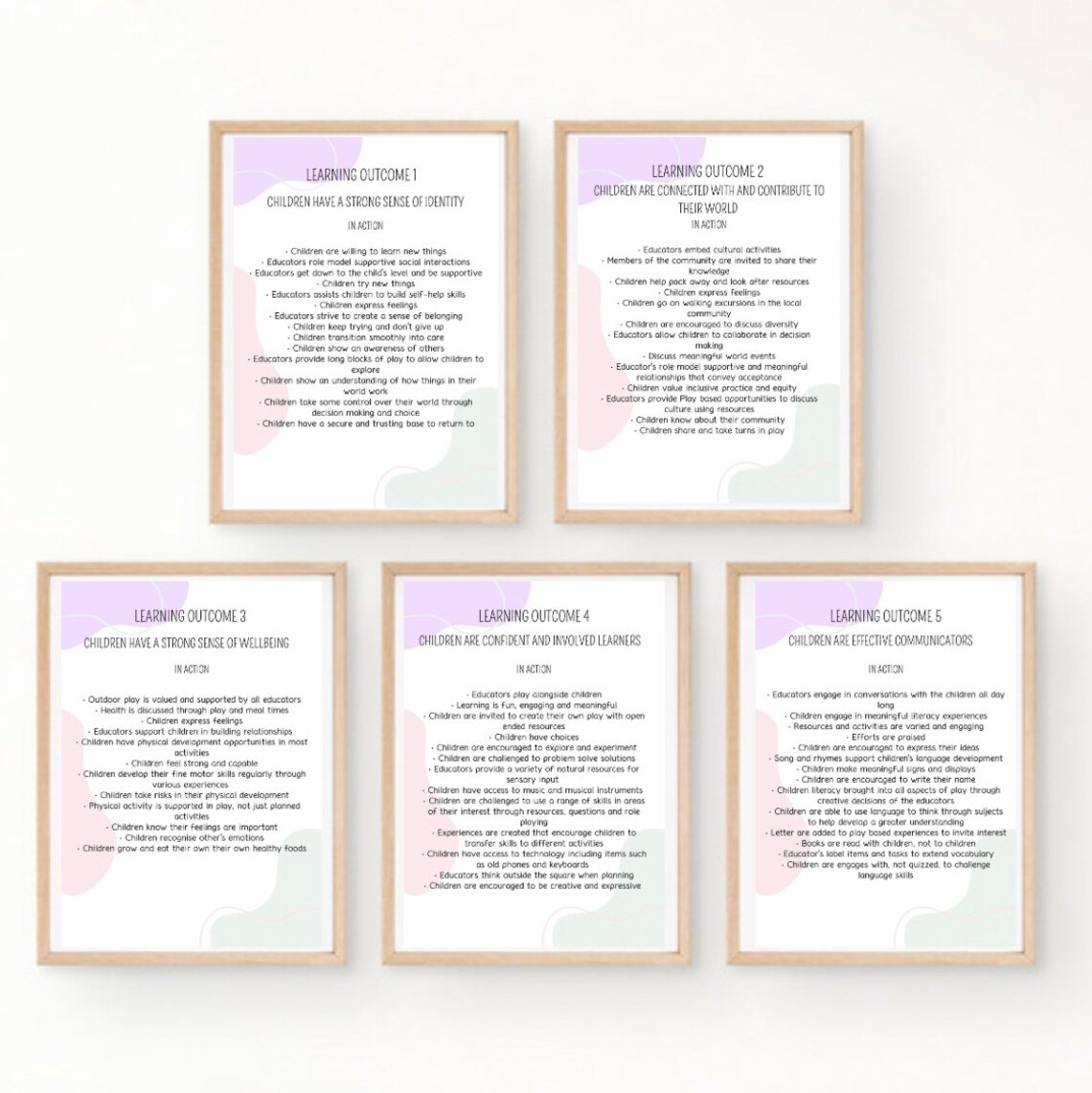 EYLF Learning Outcomes in Action Posters | Pastel Themed | Teacher ...
