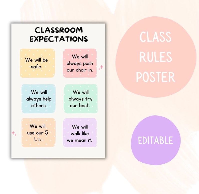 Classroom Rules Poster: Pastel Rainbow Polka Dot Decor (editable) - Etsy