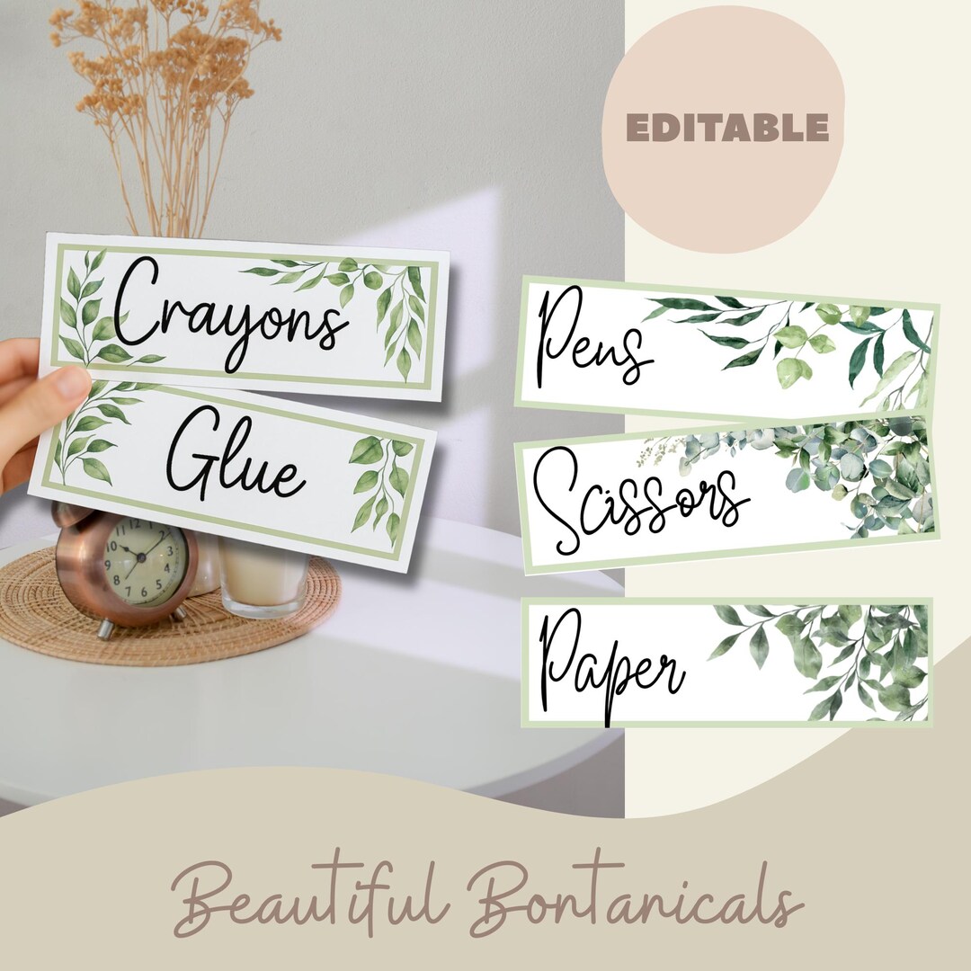 Classroom Organisation Labels | Editable Botanical Teacher Labels ...