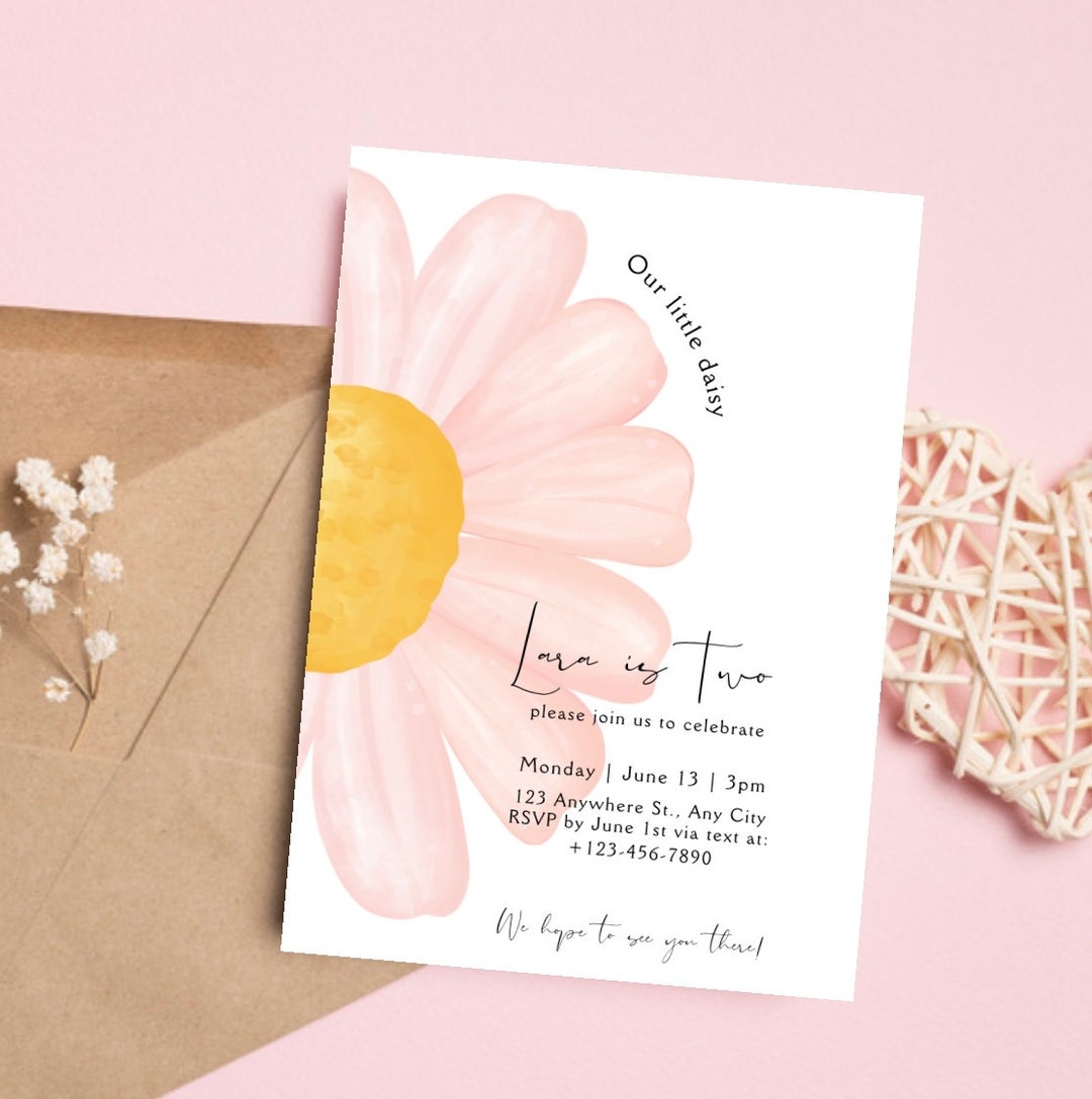 EDITABLE Pink Daisy Birthday Party Invitation Pink Floral Birthday ...