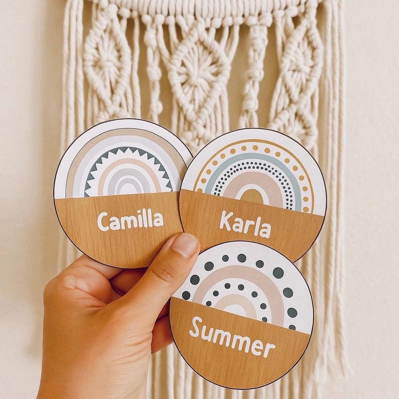 Editable Student Name Tags | Round Classroom Labels | Boho Rainbow Name ...