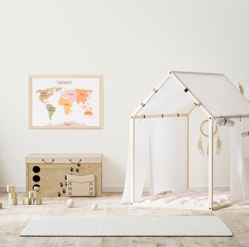 Kids World Map Printable Continents Educational Poster Nursery Prints ...