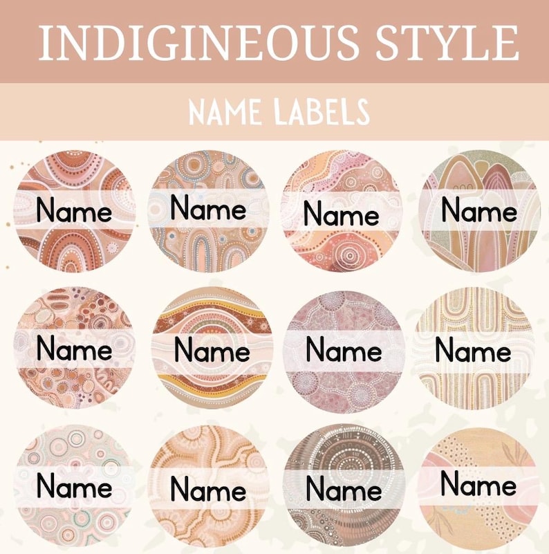 Australian Aboriginal Name Tags Round Digital Download Printables - Etsy