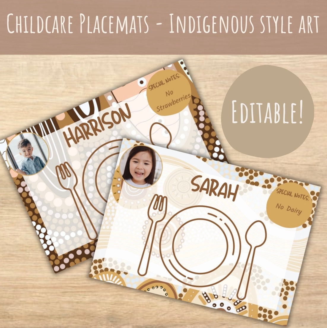 Childcare Placemat | Indigenous Art Style | Customizable and Instant ...