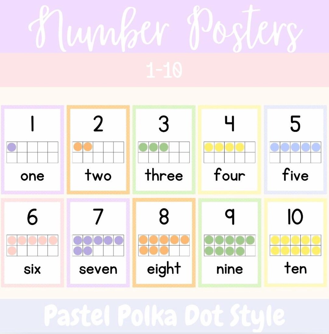 Pastel Number Posters | Tens Frames | Polka Dot Style - Etsy