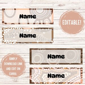 Modern Boho Name Tags Round Editable - Etsy