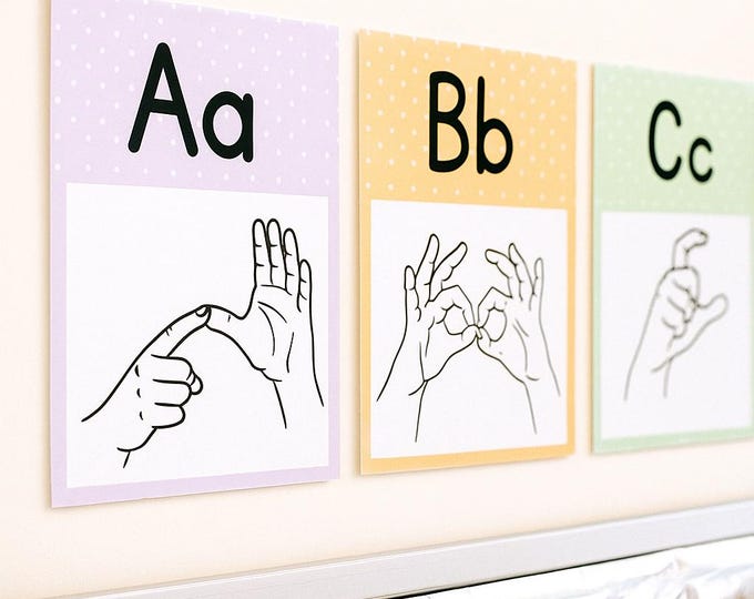 Auslan Alphabet Posters: Pastel Rainbow Polka Dot Classroom Decor ...