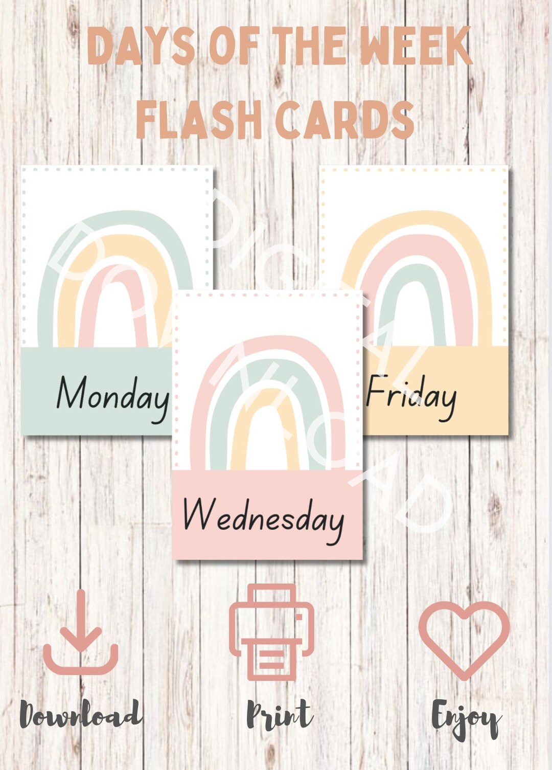 Days of the Week Pastel Flashcards - Etsy