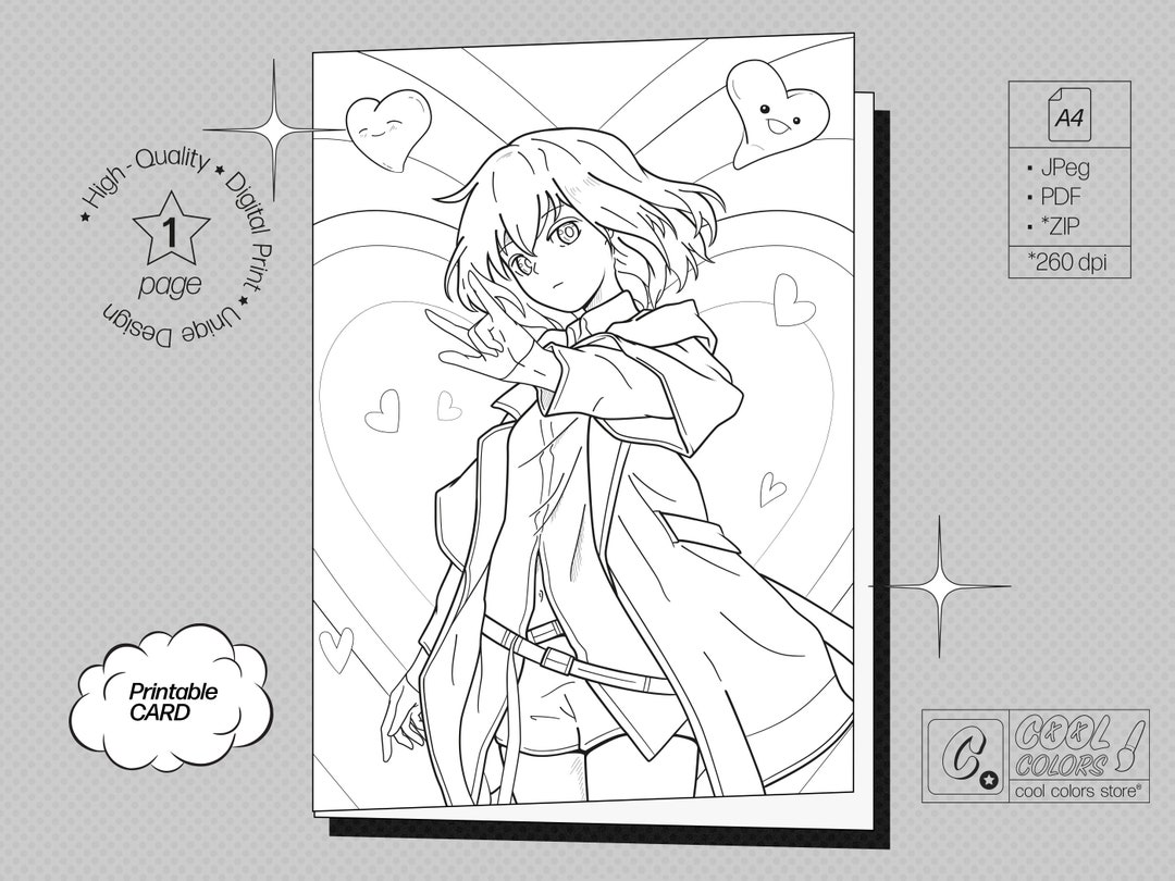 Love Sign Anime Girl Printable Valentine's Day Card • Digital Download ...