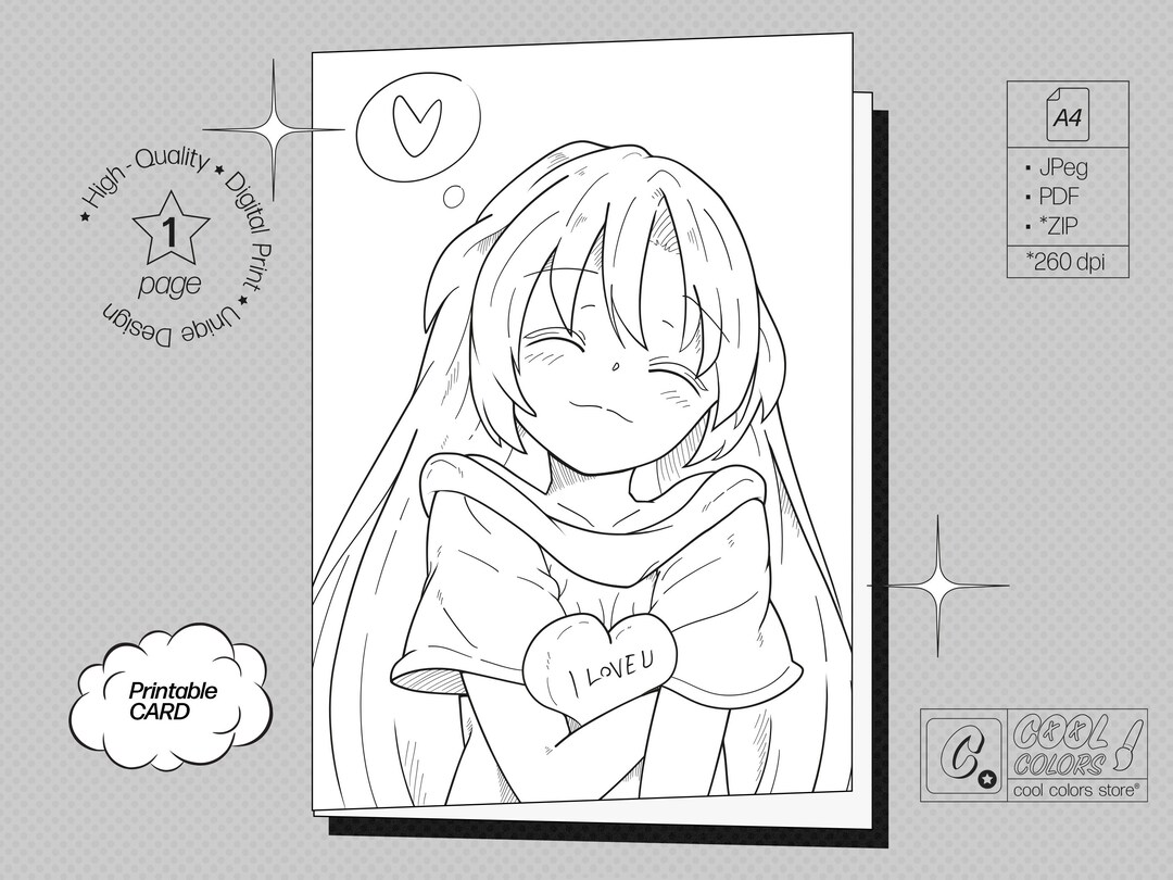 Loving Cute Anime Girl Printable Valentine's Day Card • Digital ...