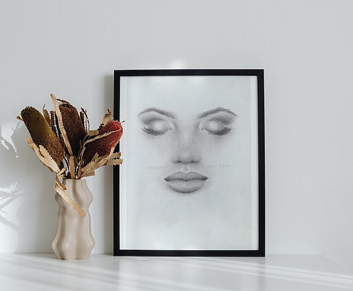 MINDFUL Graphite Hand Drawn Eyes Nose Lips Face Portrait by Kym Eden ...