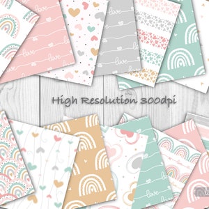 Pastel Rainbows Love Digital Papers Set, 16 Papers Pastel Valentine ...
