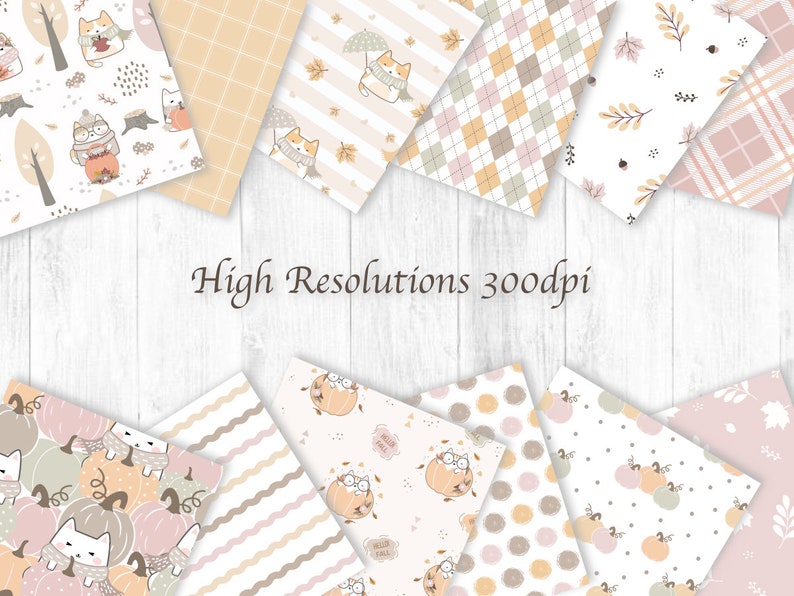 Pastel Autumn Cute Cats Digital Papers - Etsy