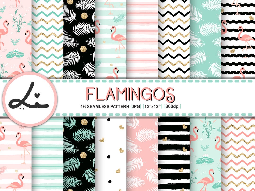16 Summer Flamingo Digital Paper.flamingo Seamless Pattern Set.cartoon ...
