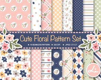 16 Cute Spring Flower Digital Papers. Daisy Floral Seamless Pattern Set ...