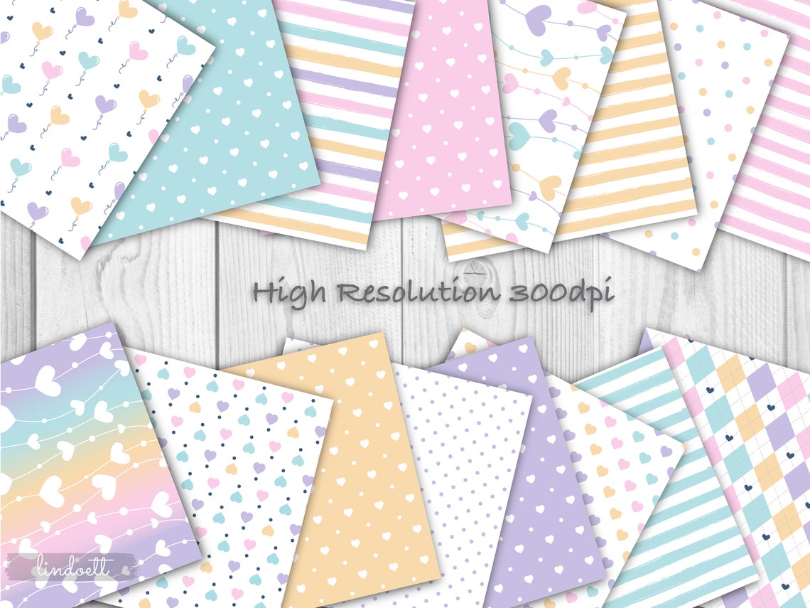 Pastel Love Digital Papers Set, 16 Digital Papers Pastel Valentine ...