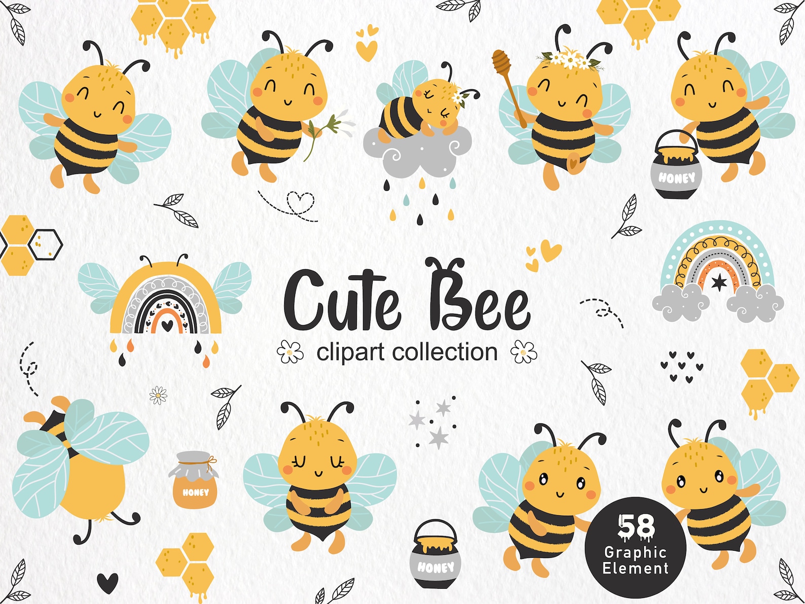 Cute Kawaii Bees Clipart, Bee PNG, Cute Bees Clipart, Honey Bees PNG ...