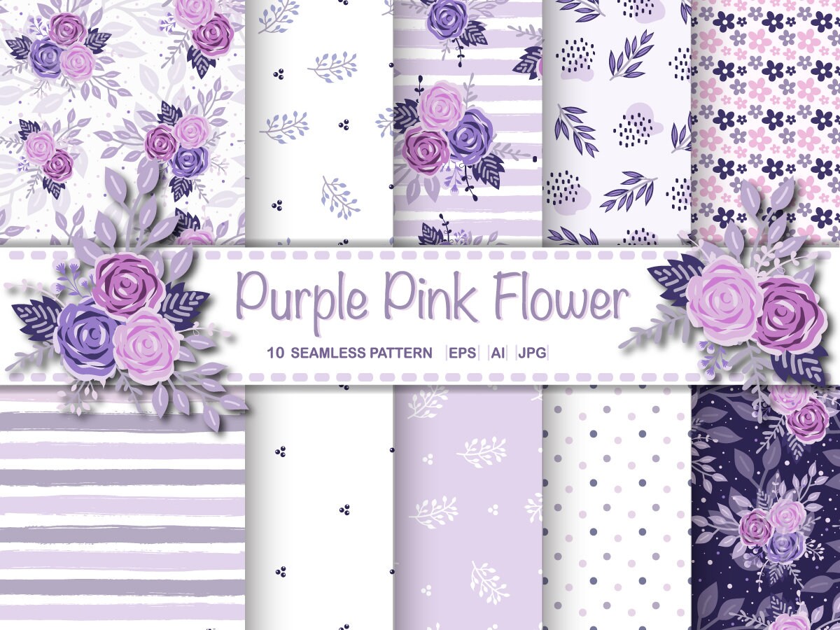 Digital Paper Pack Purple Pink Flower - Etsy