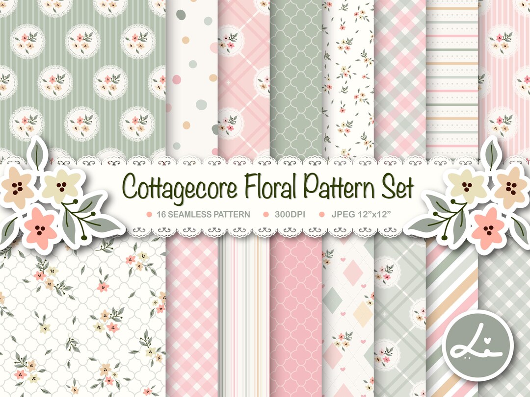 16 Cottagecore Floral Digital Papers. Cute Flower Seamless Pattern on ...
