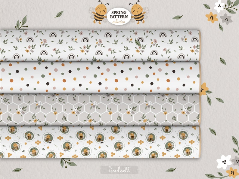 16 Bee Happy Digital Papers. Cute Bees Seamless Pattern Set. Summer ...