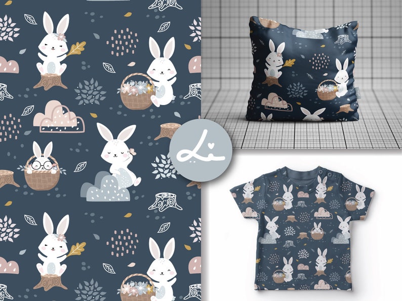 14 Cute Spring Bunny Digital Papers. Cute Bunny Seamless Pattern Set ...