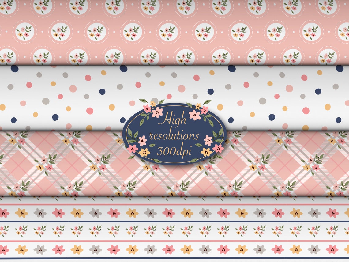 16 Cute Floral Digital Papers. Cute Flower Seamless Pattern Set on ...