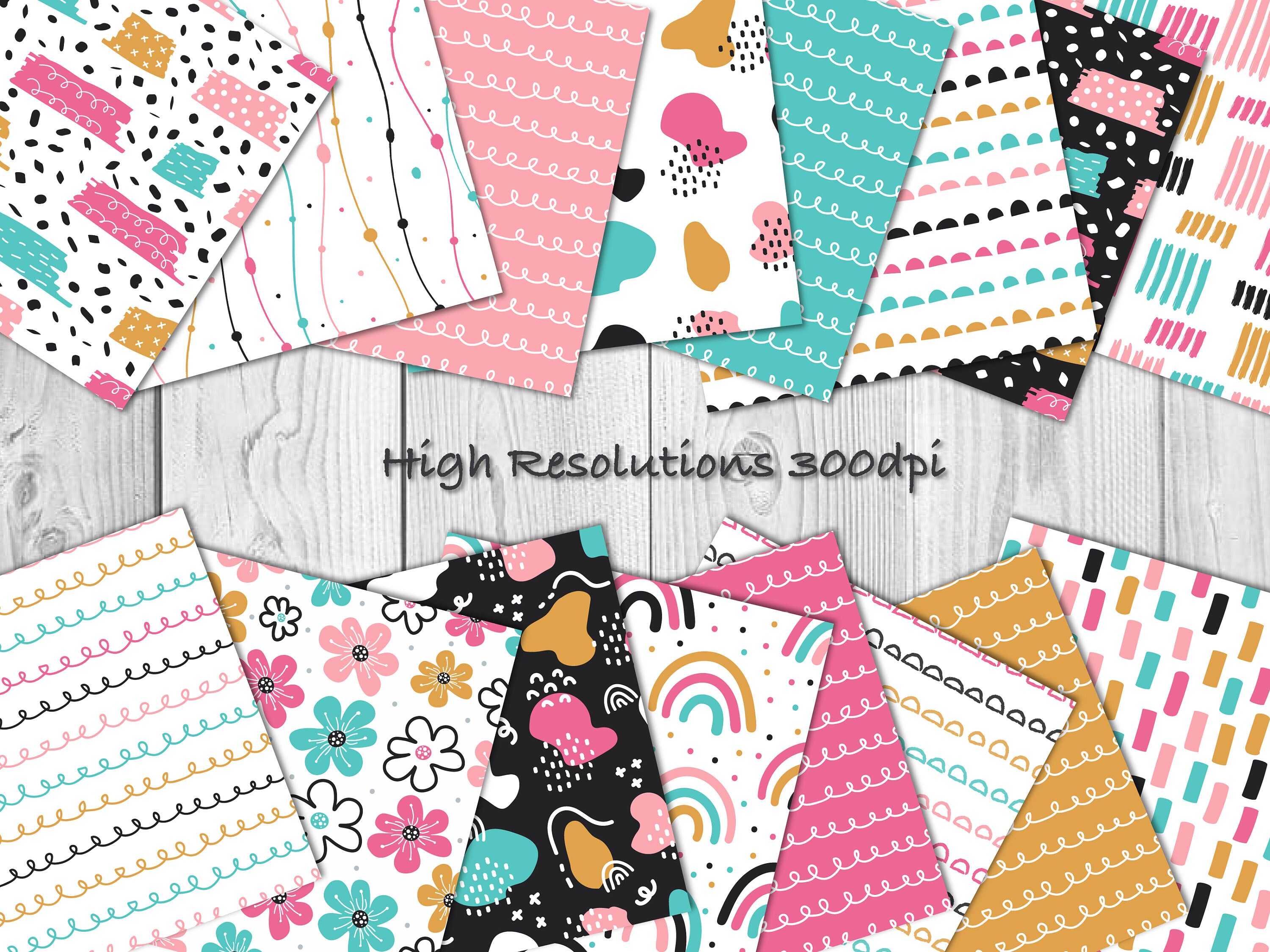Cute Abstract Doodle Digital Paper, Set 16 Hand Drawn Abstract Doodle ...