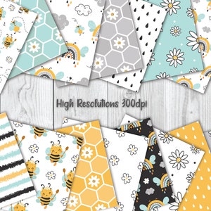 16 Cute Bees Digital Papers. Cute Bees Seamless Pattern Set. Summer ...