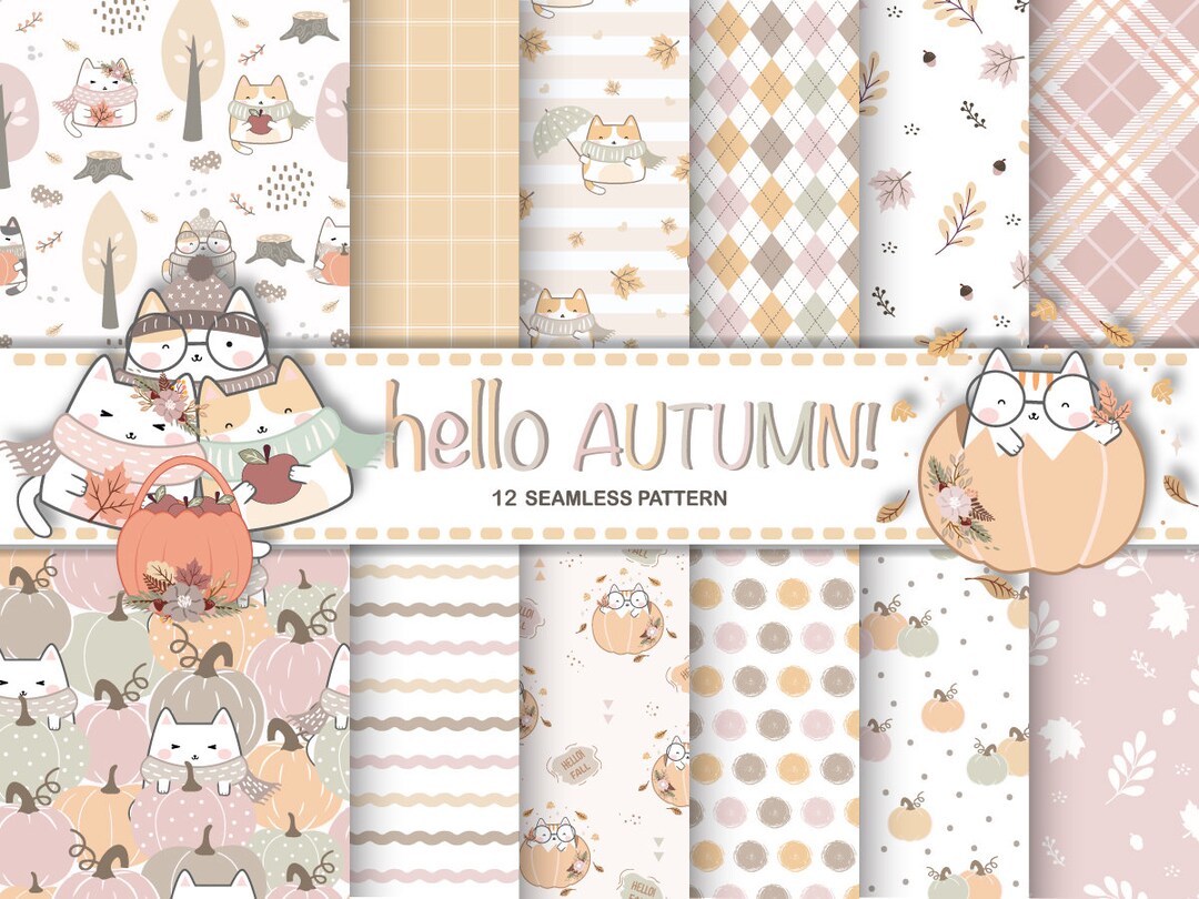 Pastel Autumn Cute Cats Digital Papers - Etsy