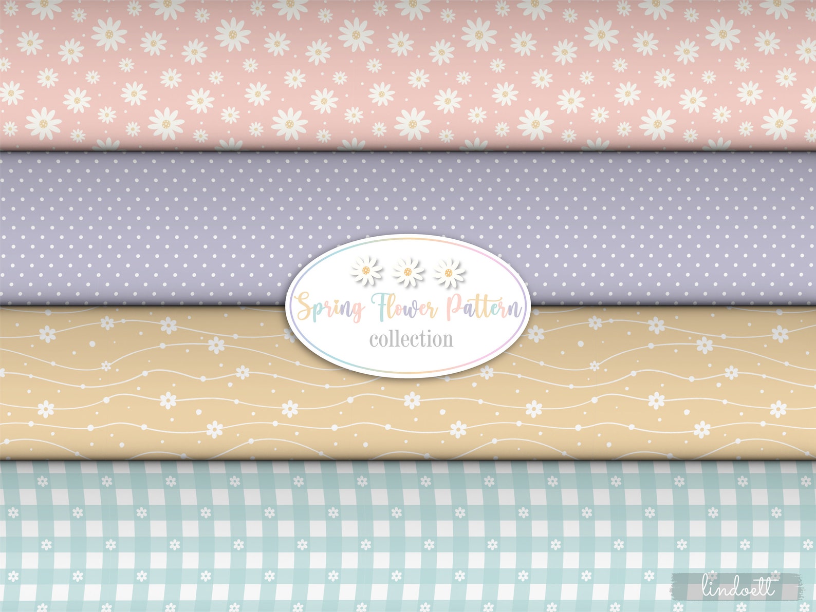 16 Cute Spring Flower Digital Papers. Daisy Floral Seamless Pattern Set ...