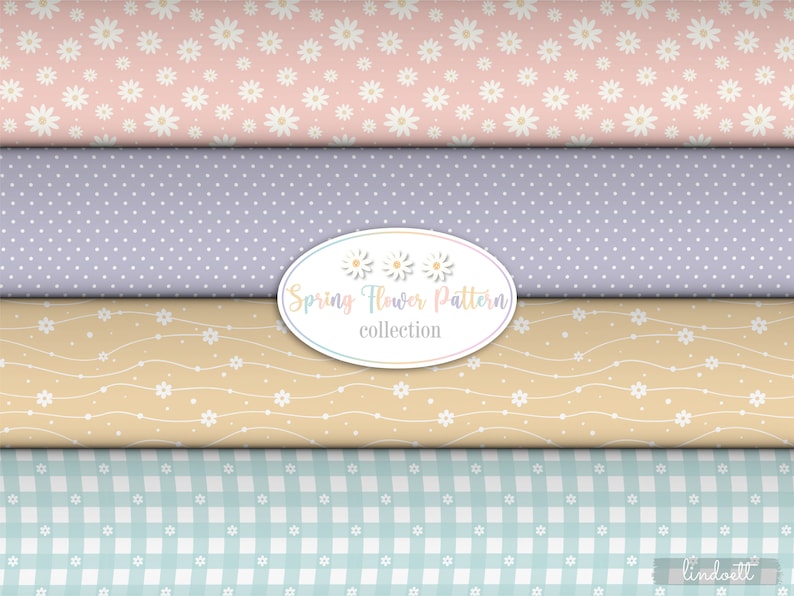16 Cute Spring Flower Digital Papers. Daisy Floral Seamless Pattern Set ...