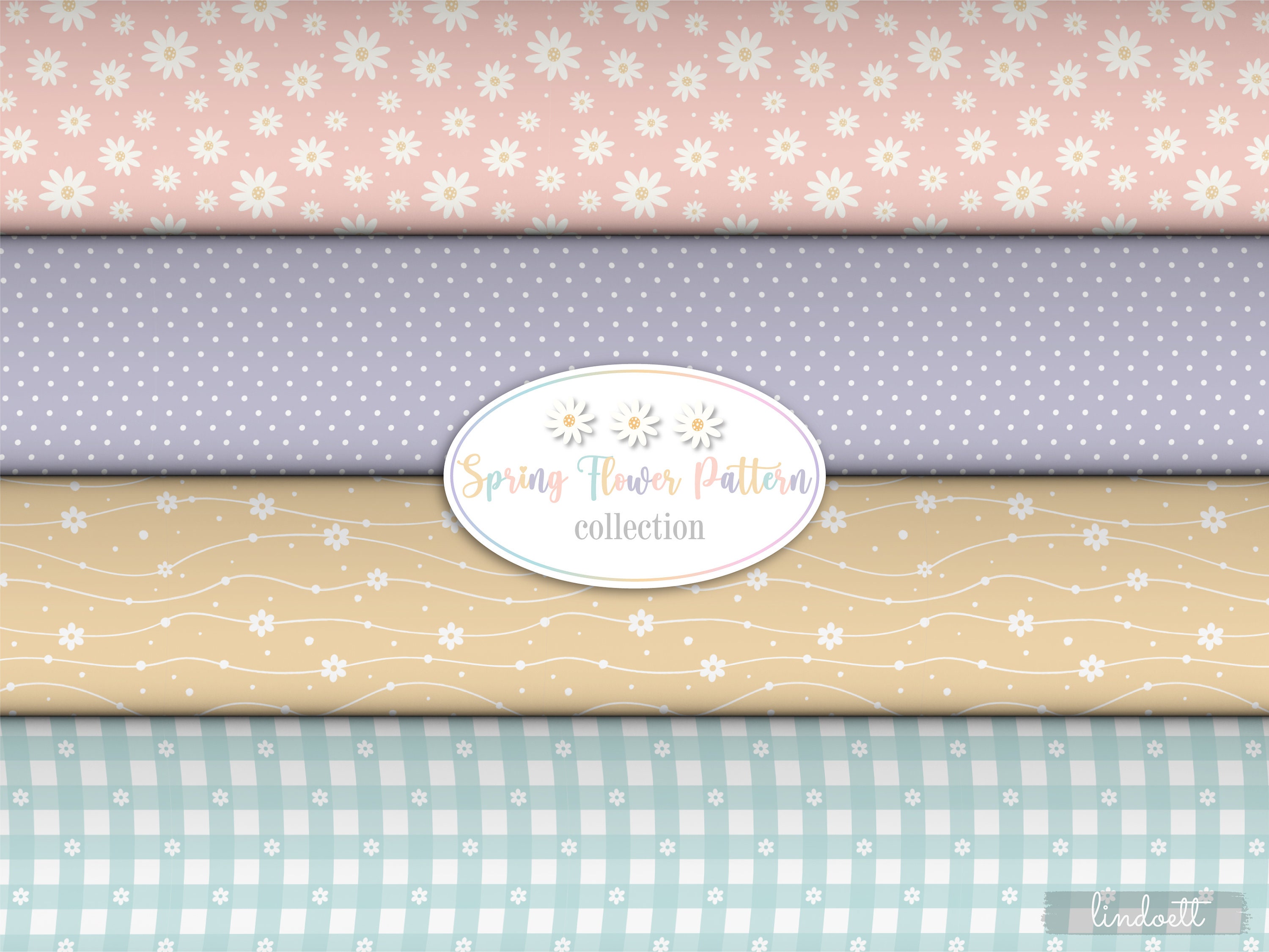 16 Cute Spring Flower Digital Papers. Daisy Floral Seamless Pattern Set ...