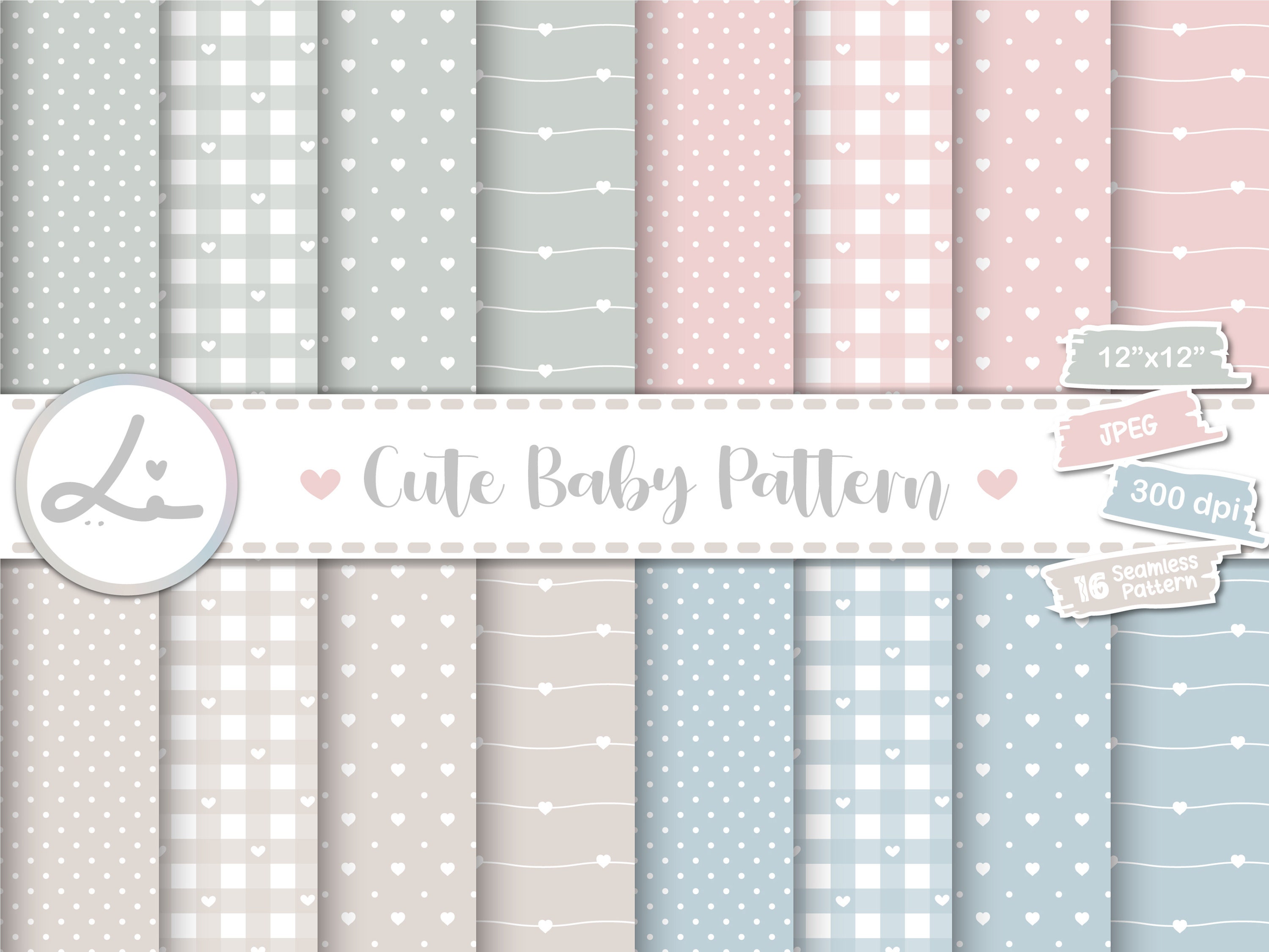 16 Cute Baby Pastel Digital Papers. Cute Baby Seamless Pattern Set on ...